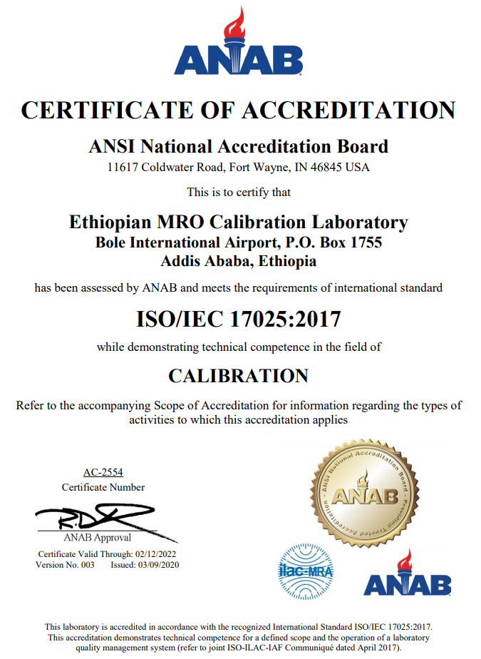 Calibration Services - Ethiopian Airlines MRO Calibration Services - Ethiopian Airlines MRO
